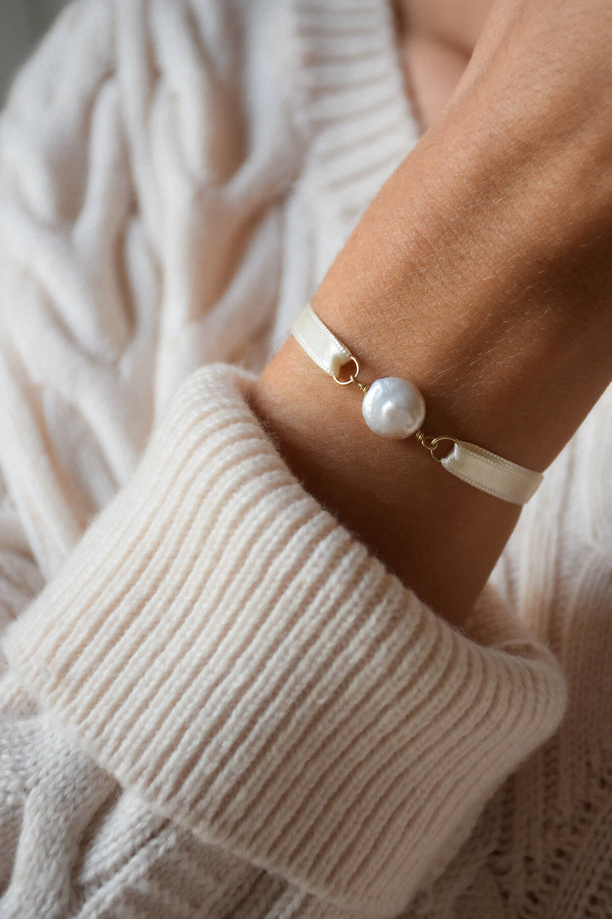Bracelet Ruban de Mariage avec perle de culture ronde