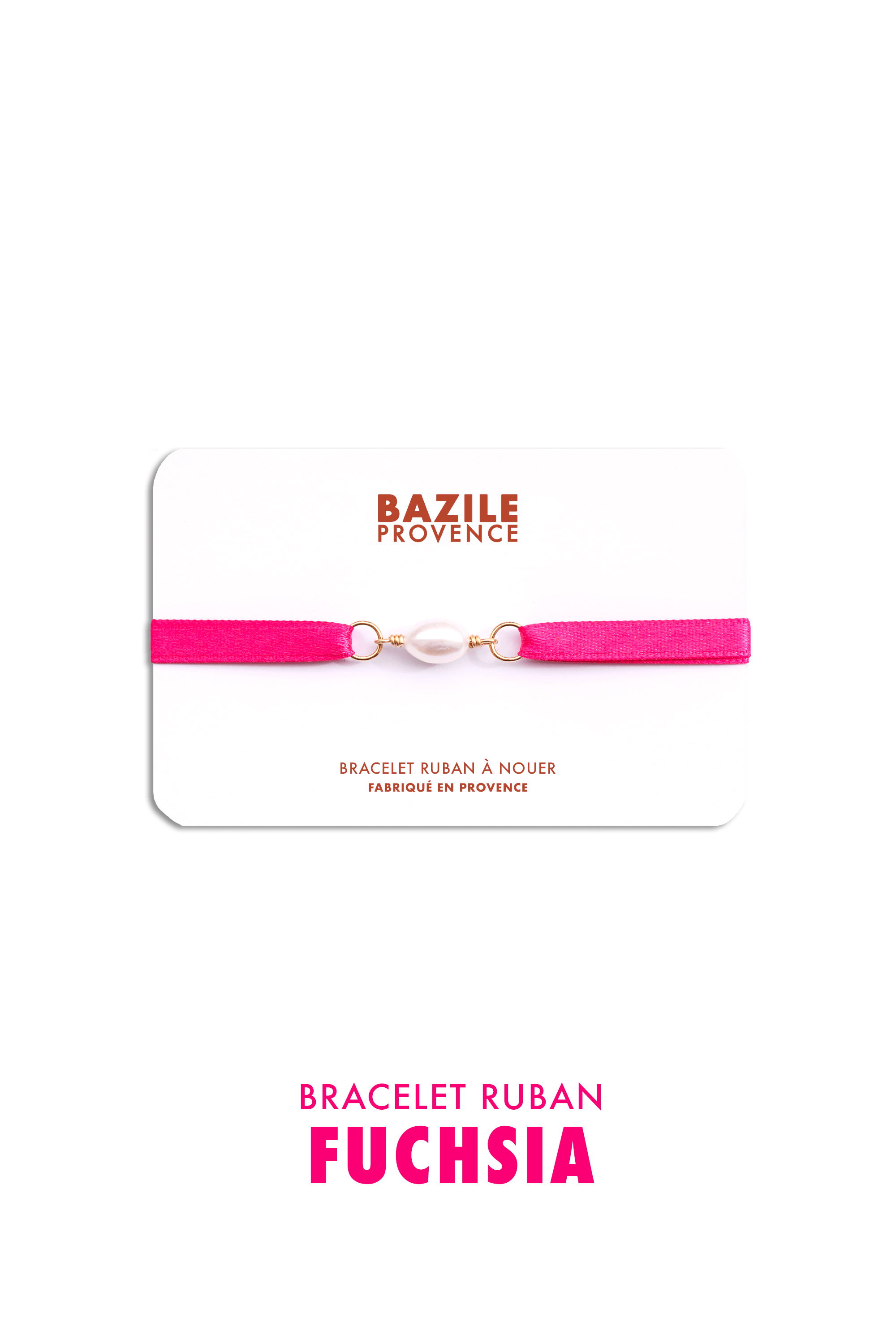 Bracelet ruban Rose Fuchsia avec perle de culture blanche en nacre